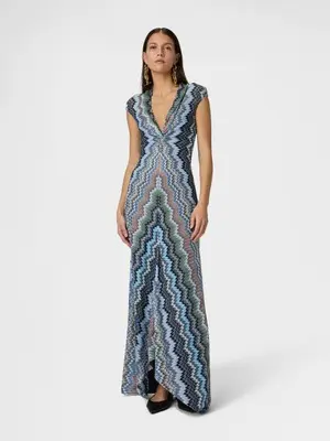 Missoni Sleeveless Long Dress With Knotted Neckline In Chevron Knit