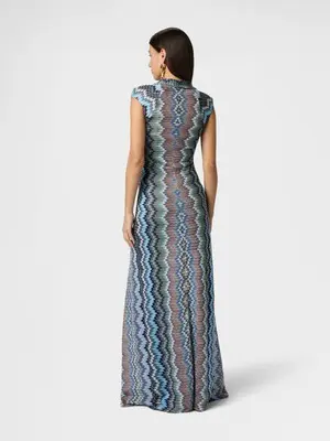 Missoni Sleeveless Long Dress With Knotted Neckline In Chevron Knit