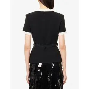 SELF-PORTRAIT Contrast-frill Square-neck Crepe Top