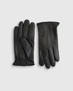 Quince Cashmere Lined Leather Gloves - Black