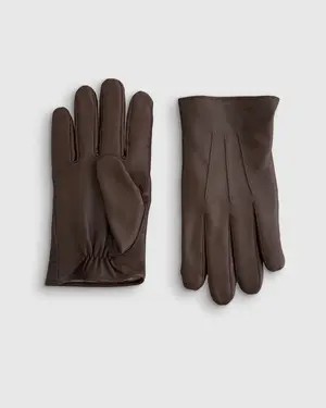 Quince Cashmere Lined Leather Gloves - Chocolate