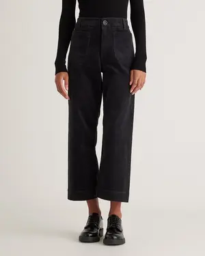 Quince Organic Stretch Corduroy Cropped Wide Leg Pants - Black