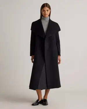 Quince Double-faced Merino Wool Draped Collar Wrap Coat - Black