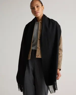 Quince Mongolian Cashmere Woven Fringe Scarf - Black