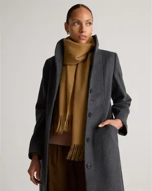 Quince Women's Mongolian Cashmere Woven Fringe Scarf Camel