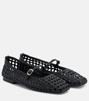 SOULIERS MARTINEZ Paris Woven Leather Mary Jane Flats - Black