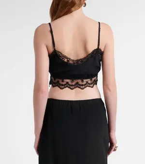 Simone Rocha Lace-trimmed Crêpe De Chine Crop Top