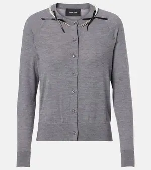 Simone Rocha Embellished Wool And Silk Cardigan - Grey