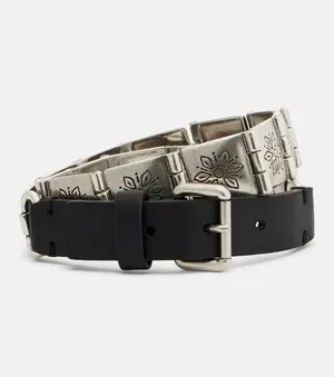 Etro Leather-trimmed Belt - Silver
