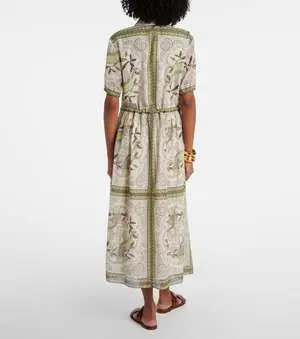 Tory Burch Printed Silk And Cotton Midi Dress - Green