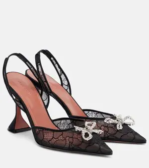 Amina Muaddi Rosie Lace Slingback Pumps Black