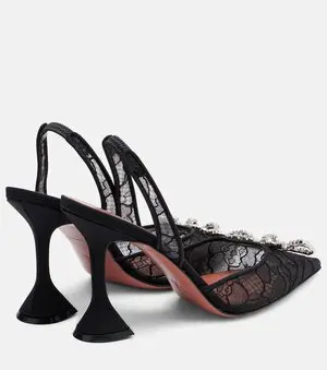 Amina Muaddi Rosie Lace Slingback Pumps - Black