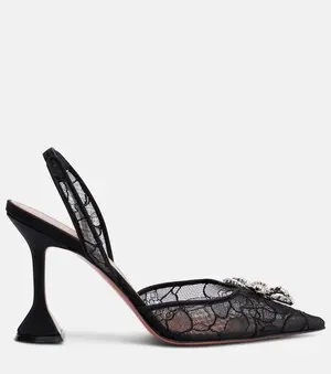 Amina Muaddi Rosie Lace Slingback Pumps - Black