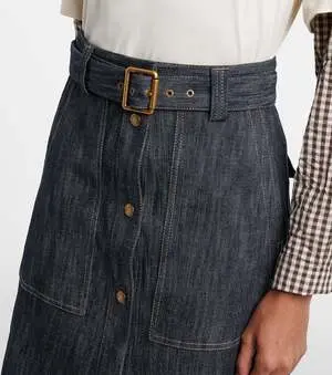 Moncler Belted Denim Midi Skirt - Blue