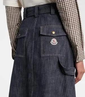 Moncler Belted Denim Midi Skirt - Blue