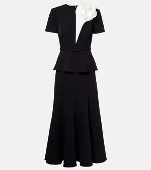 Roland Mouret Floral Appliqué Crêpe Midi Dress - Black