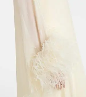Roland Mouret Feather-trimmed Caped Silk Chiffon Gown