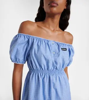 Miu Miu Checked Cotton Poplin Minidress - Blue