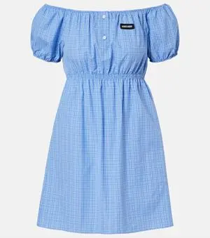 Miu Miu Checked Cotton Poplin Minidress - Blue
