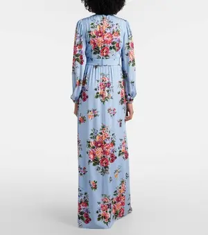 Dolce & Gabbana Floral Silk-blend Charmeuse Gown - Blue
