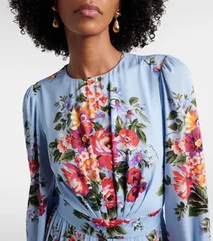 Dolce & Gabbana Floral Silk-blend Charmeuse Gown - Blue