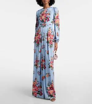 Dolce & Gabbana Floral Silk-blend Charmeuse Gown - Blue
