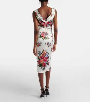 Dolce & Gabbana Draped Floral Satin Midi Dress