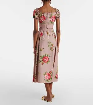 Dolce & Gabbana Floral Pleated Cotton Midi Skirt - Pink