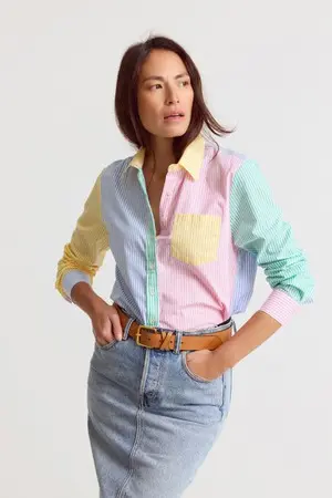 The Shirt By Rochelle Behrens The Boyfriend Shirt In Multistripe - Multi Stripe