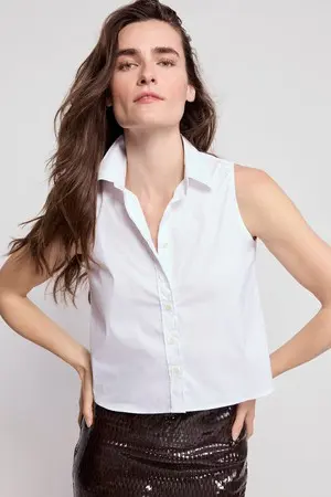The Shirt By Rochelle Behrens Sleeveless Cropped Shirt - White