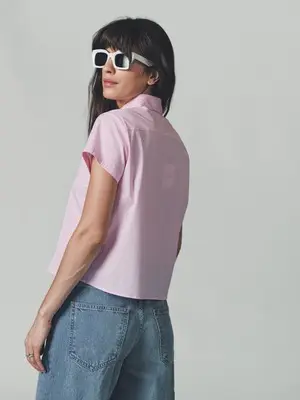 The Shirt By Rochelle Behrens Boxy Cropped Short Sleeve Shirt