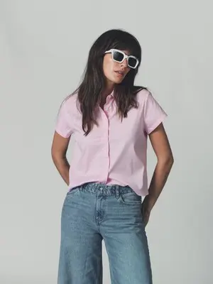 The Shirt By Rochelle Behrens Boxy Cropped Short Sleeve Shirt