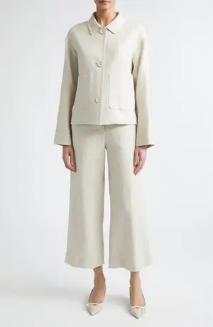 Max Mara Abissi Stretch Linen & Cotton Wide Leg Ankle Pants - Ivory