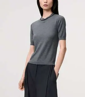 Loewe Wool Short-sleeve Logo Sweater - Grey