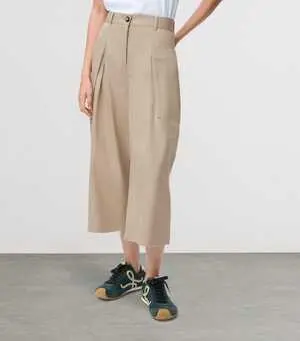 Loewe Cotton-silk Gabardine Cropped Trousers - Beige