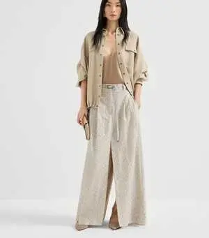 Brunello Cucinelli Linen Sequinned Maxi Skirt - Beige