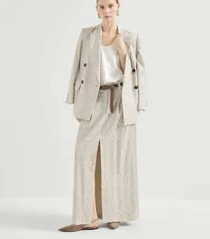 Brunello Cucinelli Linen Chevron Double-breasted Blazer - Beige