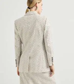 Brunello Cucinelli Linen Chevron Double-breasted Blazer - Beige