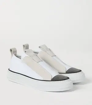 Brunello Cucinelli Knitted Suede-trim Sneakers