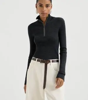 Brunello Cucinelli Virgin Wool-cashmere Half-zip Sweater - Black