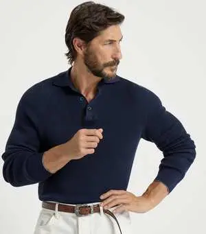 Brunello Cucinelli Cotton Polo Sweater - Blue