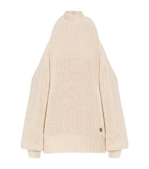 Balmain Cotton High-neck Cutout Sweater - Beige