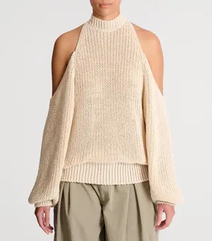 Balmain Cotton High-neck Cutout Sweater - Beige