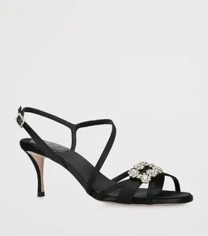 ROGER VIVIER Mini Flower Strass Heeled Sandals - Black