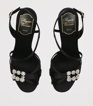 ROGER VIVIER Mini Flower Strass Heeled Sandals - Black