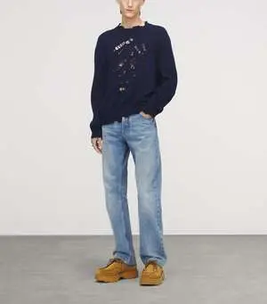 Alexander McQueen Cotton Distressed Skull Sweater - Blue