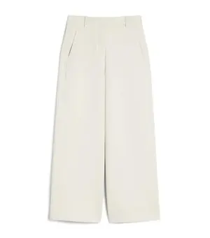 Max Mara Cotton-blend Wide-leg Trousers - Beige
