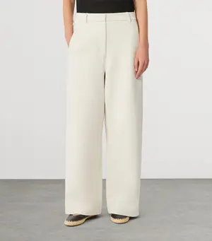 Max Mara Cotton-blend Wide-leg Trousers - Beige
