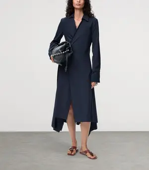 Loewe Cotton-blend Asymmetric Midi Dress - Navy