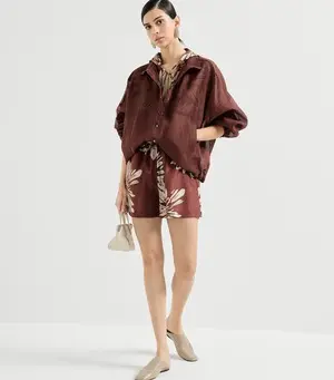 Brunello Cucinelli Floral Silk Shorts - Red